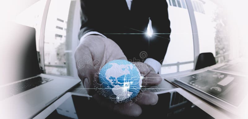 Ai Global Network Connection in Businessman Hand, Internet and Digital ...