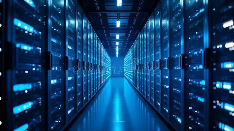AI Blue Server Hallway Lit with Tech Racks Stock Video - Video of ...
