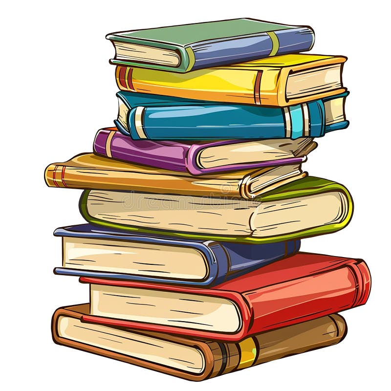 Stack of cartoon books stock image. Illustration of white - 323898419