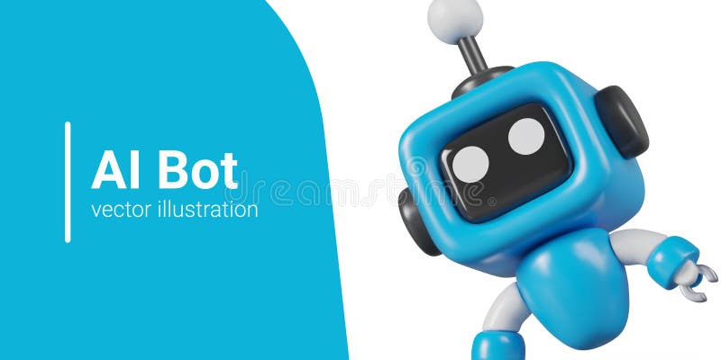 AI Bot. Blue Mini Robot with Eyes, Antenna, Manipulators Stock Vector ...
