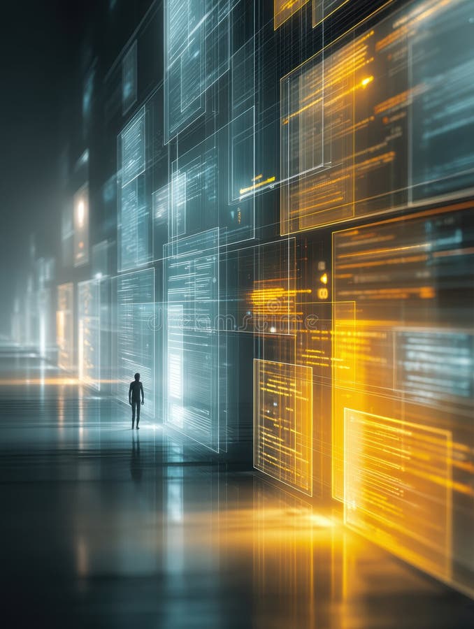 AI Bot Developing Code in a Futuristic Environment with Glowing UI ...