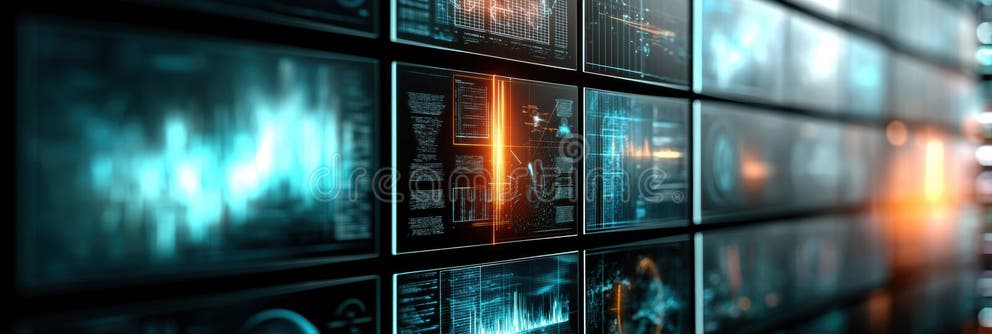 AI Bot Develops Code in Real Time Surrounded by Glowing User Interface Panels Showcasing Data ...