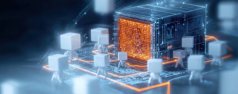 Ai Bots Form Protective Barrier Around Network Server. Glowing Digital ...