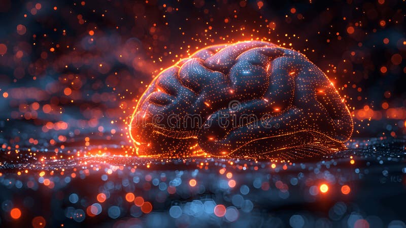 AI Brain Backdrop, Binary and Neurons Blend. Stock Illustration ...