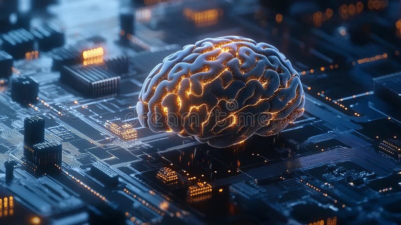 AI Brain on Circuit Board. Artificial Intelligence and Machine Learning ...