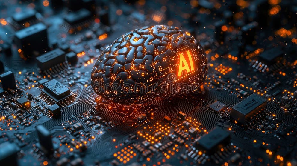 AI Brain on Circuit Board Artificial Intelligence Technology Concept with Neural Network and ...