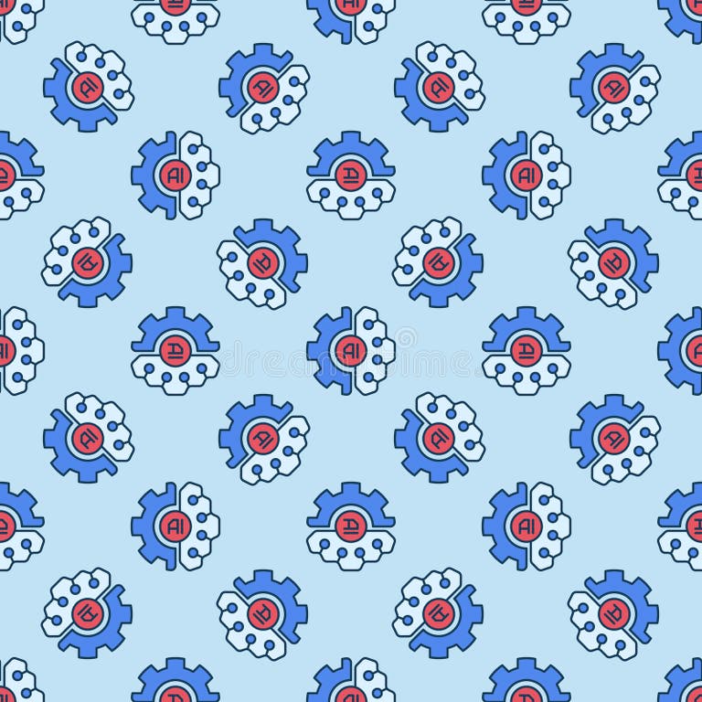 AI Brain with Cog Wheel Vector Artificial Intelligence Colored Seamless ...