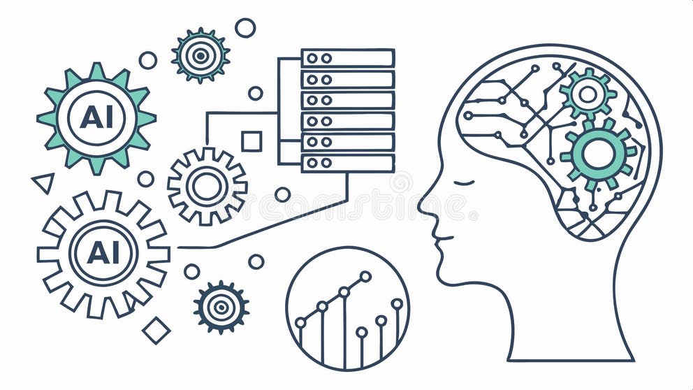 AI Brain and Data Flow, Artificial Intelligence Technology Vector Design Generative AI Stock ...