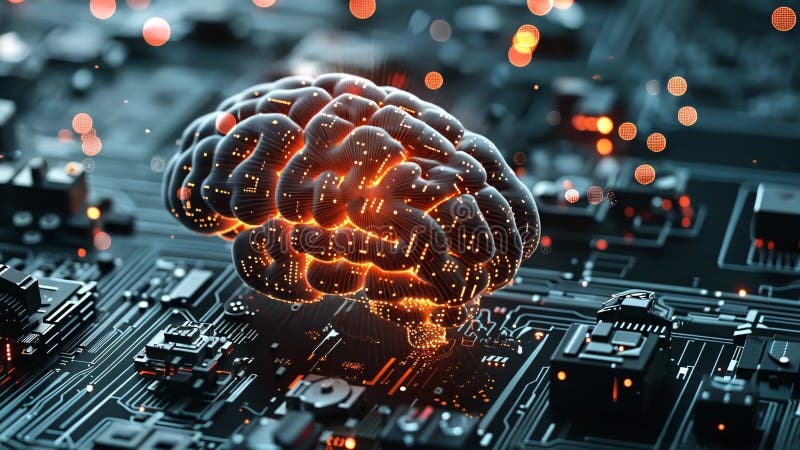 AI Brain Depiction, Circuits and Networks Processing Complex Data, Showcasing Digital Intellect ...