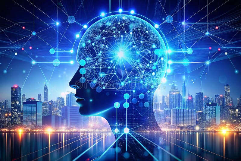 AI Brain, Digital Network, Futuristic City Stock Illustration ...