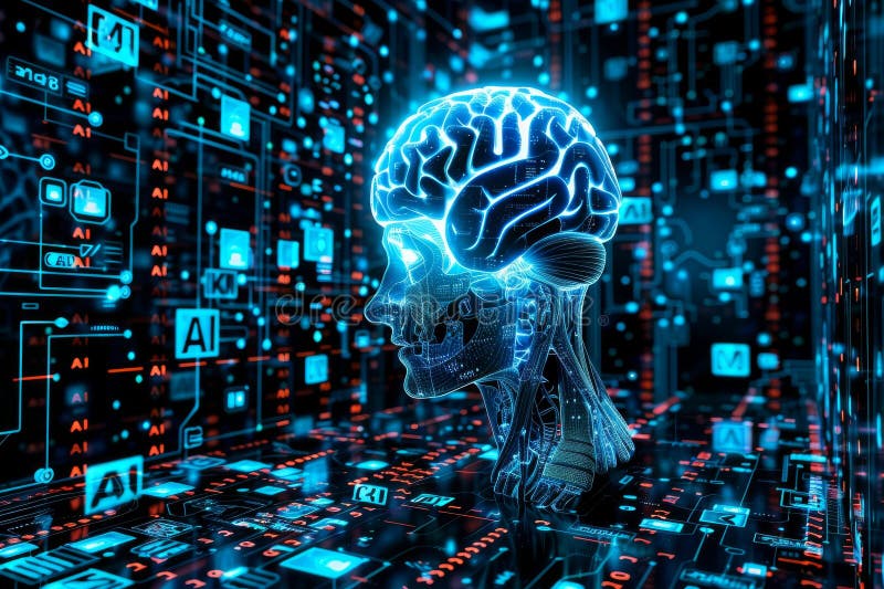 AI Brain with Glowing Circuits in Futuristic Digital Network, High Tech ... AI Brain with Glowing Circuits in Futuristic Digital Network, High Tech ...