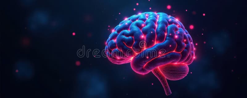 AI Brain with Glowing Nodes on Dark Background, Electronics, System ...