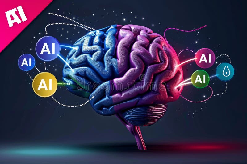 AI Brain Hologram with Neon Circuits, Representing Advanced Technology ... AI Brain Hologram with Neon Circuits, Representing Advanced Technology ...
