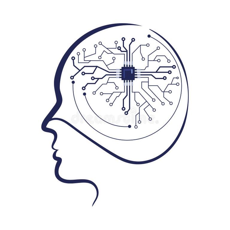 AI Brain with Human Profile Icon Stock Vector - Illustration of ...