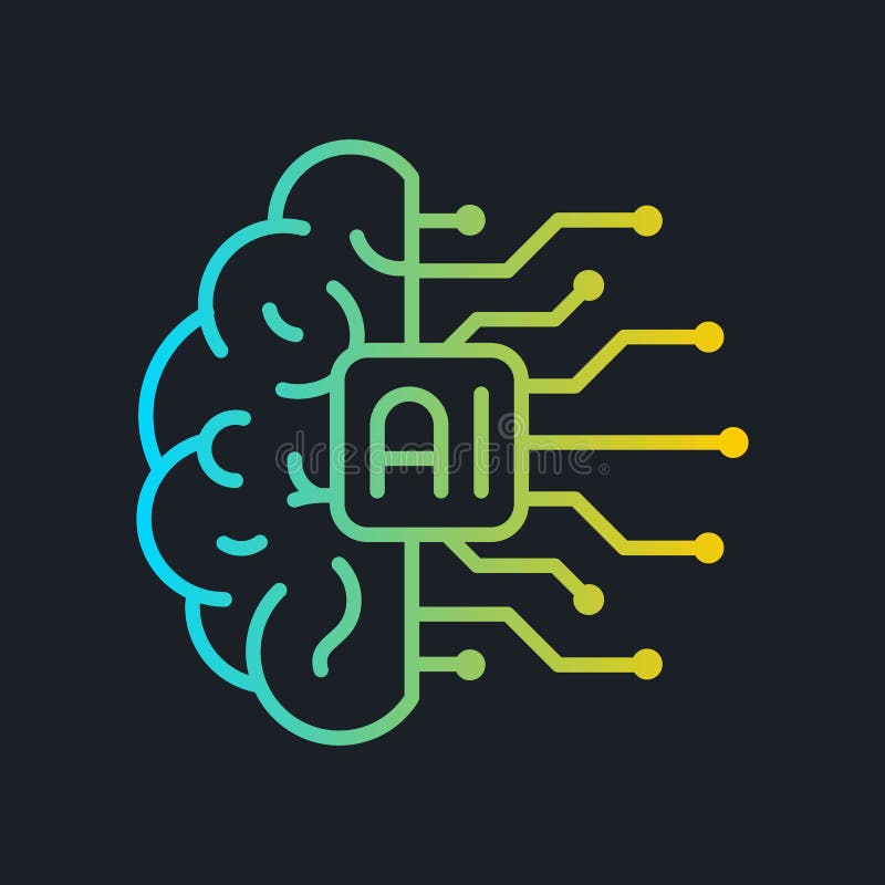 AI Brain Icon. Artificial Intelligence Thin Line Brain. Stock ...