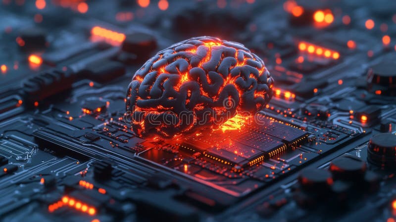 AI Brain Integrated into Computer Motherboard, Futuristic Technology ...