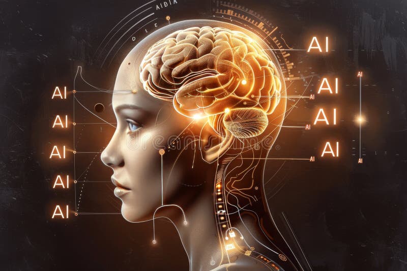 AI Brain Interface with Neon Circuits, Illustrating Advanced Technology ...