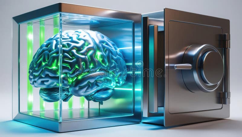Ai Brain Locked Inside a Transparent Digital Safe Emitting Soft Light ...