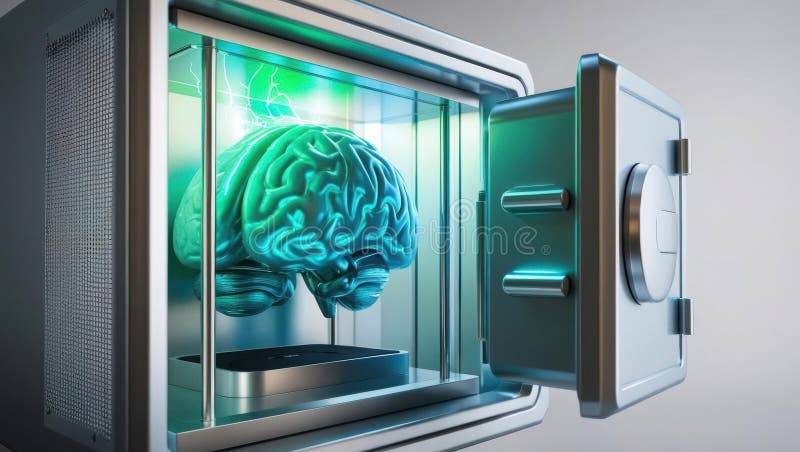 Ai Brain Locked Inside a Transparent Digital Safe Emitting Soft Light ...