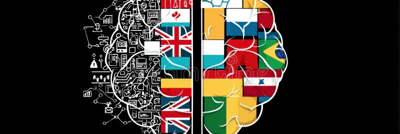 AI Brain Models Divided into Competing Halves Featuring Various Country ...