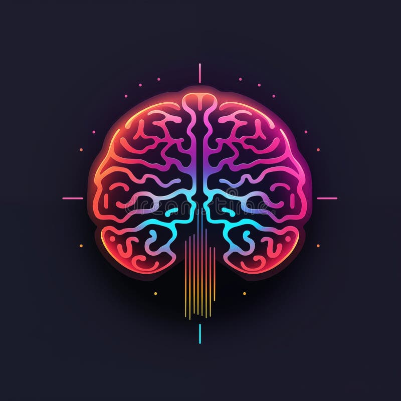 AI brain in neon style stock illustration. Illustration of ...
