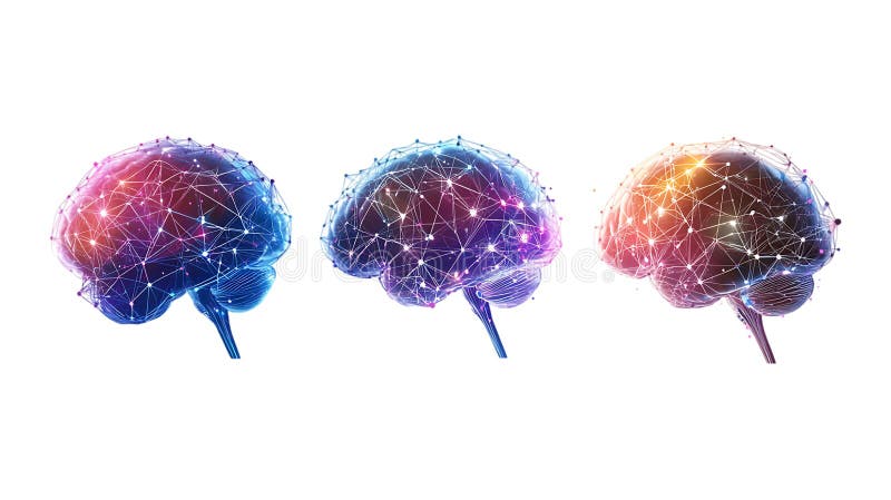AI Brain with Neural Network Set of Three Different Poses on ...