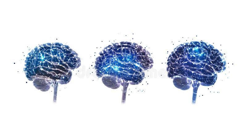 AI Brain with Neural Network Set of Three Different Poses on ...