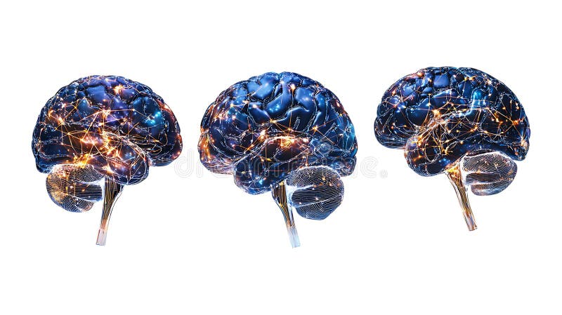AI Brain with Neural Network Set of Three Different Poses on ...
