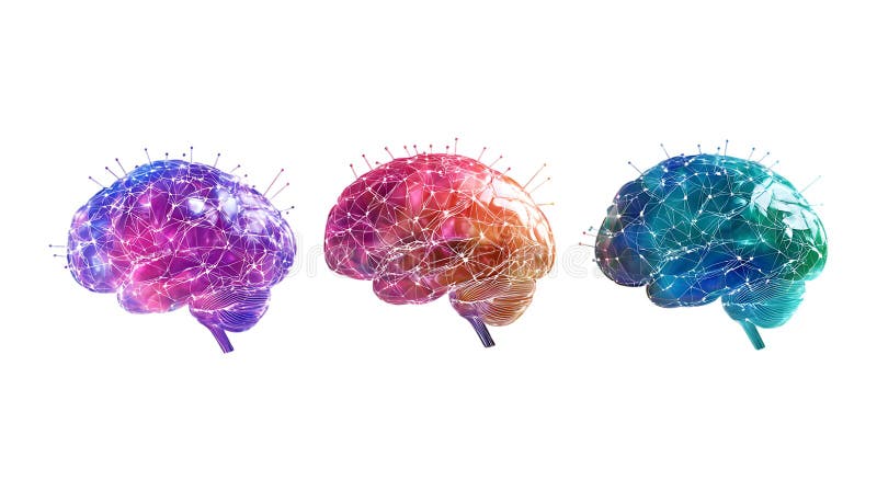 AI Brain with Neural Network Set of Three Different Poses on ...