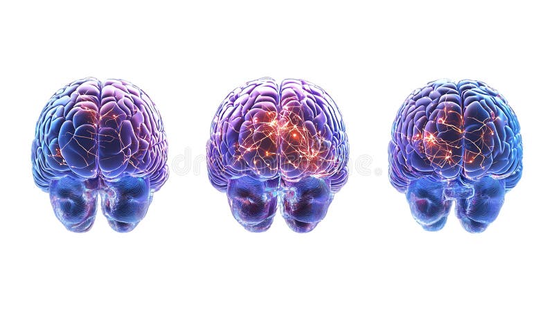AI Brain with Neural Network Set of Three Different Poses on ...