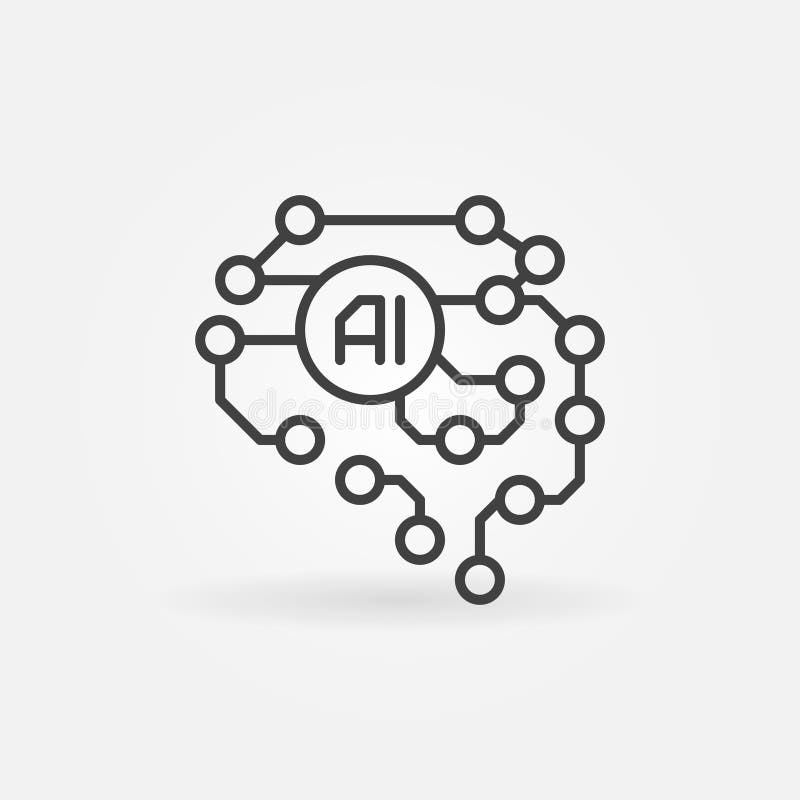AI Brain Outline Icon - Vector Concept Linear Sign. Side View Stock ...