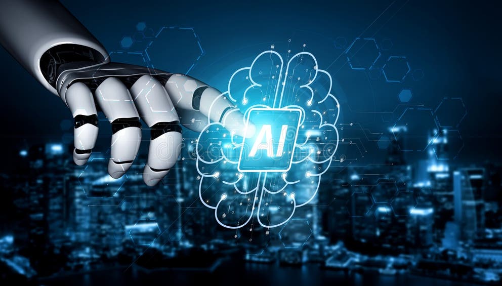 AI Brain Processing Data with Generative Intelligence Visualization Spline Stock Image - Image ...