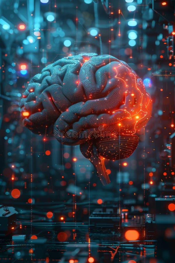 AI Brain Processing Digital Data Stock Illustration - Illustration of ...