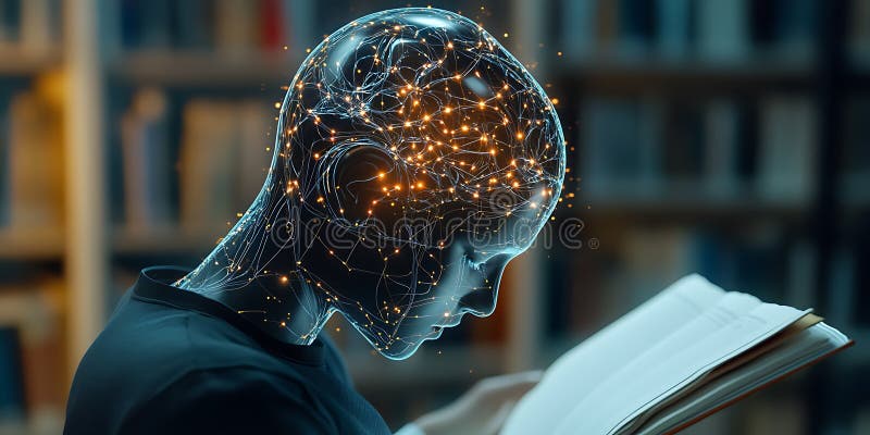 AI Brain Reading Book Concept Art Stock Illustration - Illustration of ...