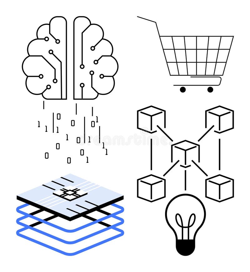 AI Brain, Shopping Cart, Blockchain, and Idea Concept Elements Stock ...