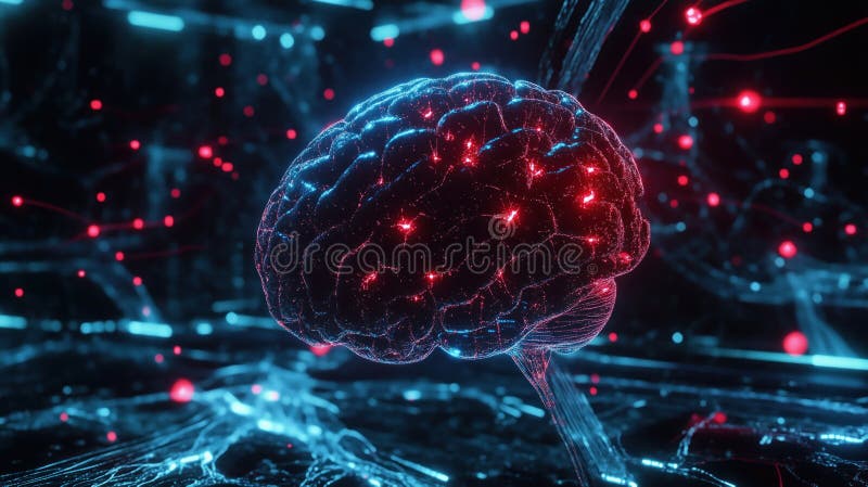 AI Brain Simulation in Neural Network Visualization Stock Illustration ...