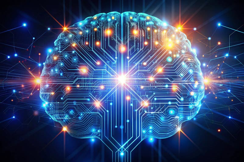 Ai Brain a Sleek Glowing Design. Generative AI Stock Illustration ...
