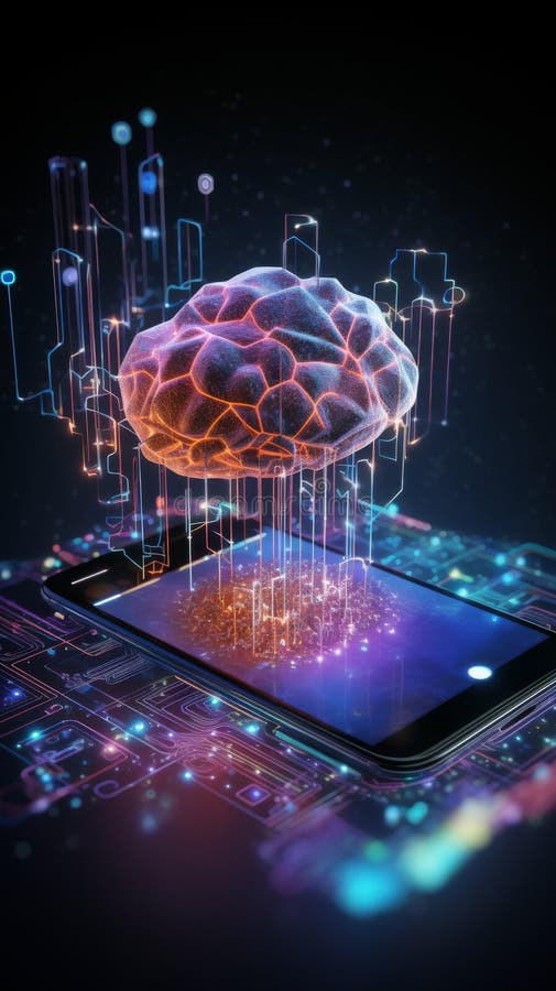 AI Brain on Smartphone stock illustration. Illustration of cyber ...