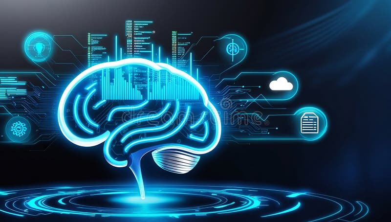 AI Brain Symbol with a Holographic Interface Displaying Data Analysis ...