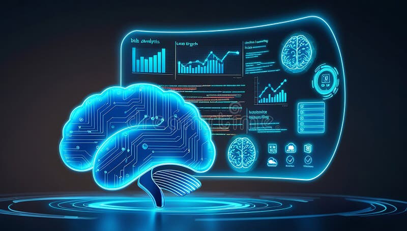 AI Brain Symbol with a Holographic Interface Displaying Data Analysis ...