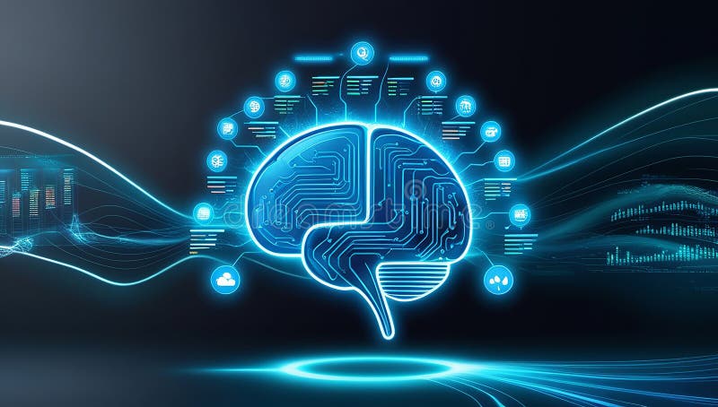 AI Brain Symbol with a Holographic Interface Displaying Data Analysis ...