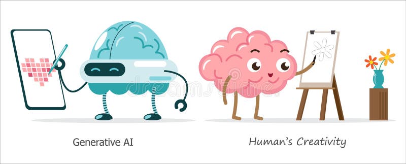AI Brain Vs Human Brain in Drawing and Painting . Cartoon Character ...