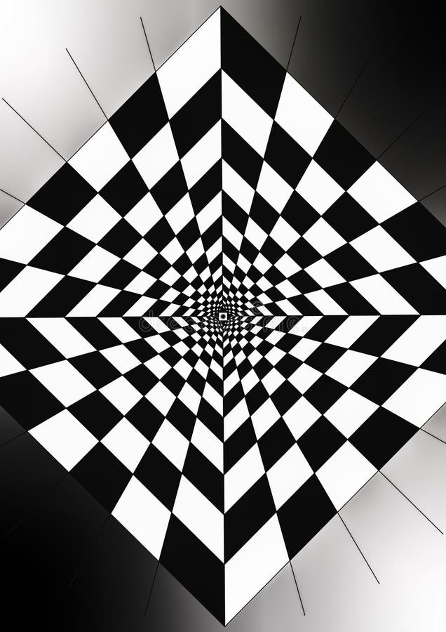 Black and White Checkerboard Pattern Creating Depth and Motion Illusion ...