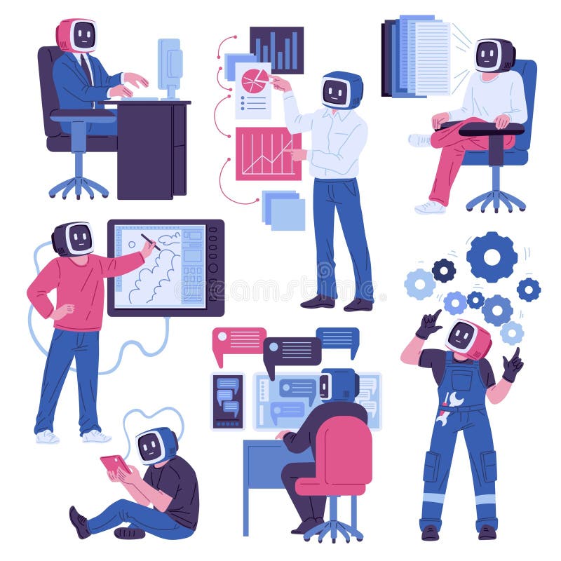 AI Characters in Action Vector Set Stock Vector - Illustration of ...
