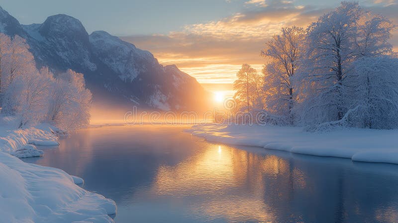 AI Charming Nordic Winter Snow Scenery Stock Illustration ...