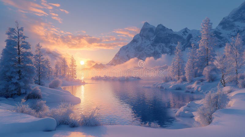 AI Charming Nordic Winter Snow Scenery Stock Illustration ...