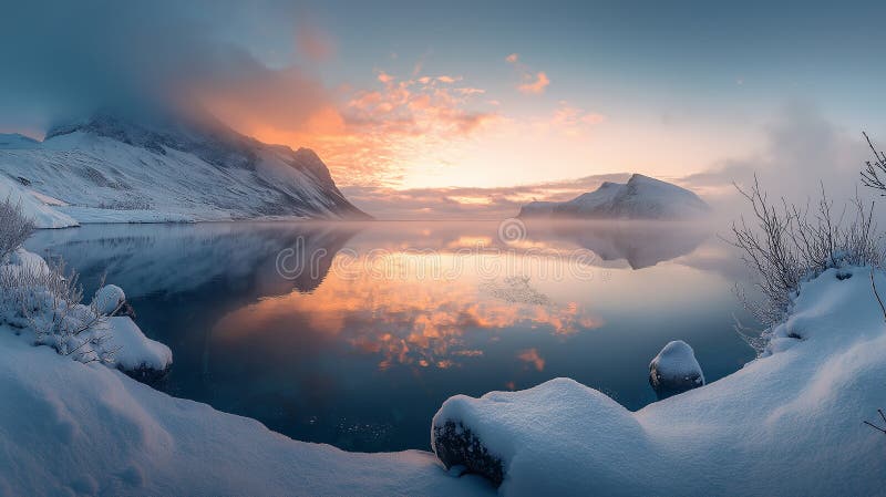 AI Charming Nordic Winter Snow Scenery Stock Illustration ...