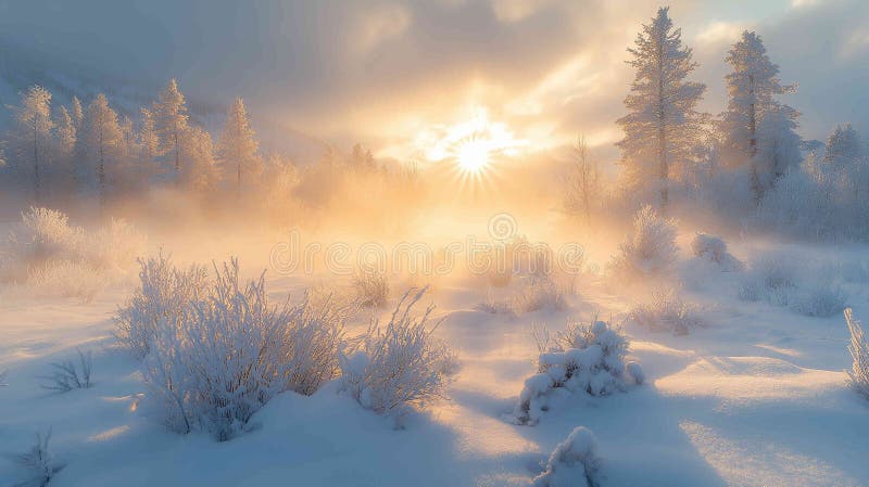 AI Charming Nordic Winter Snow Scenery Stock Illustration ...