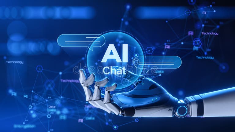 AI Chat Assistant Technology - Robotic Hand Holding Sphere with Message ...