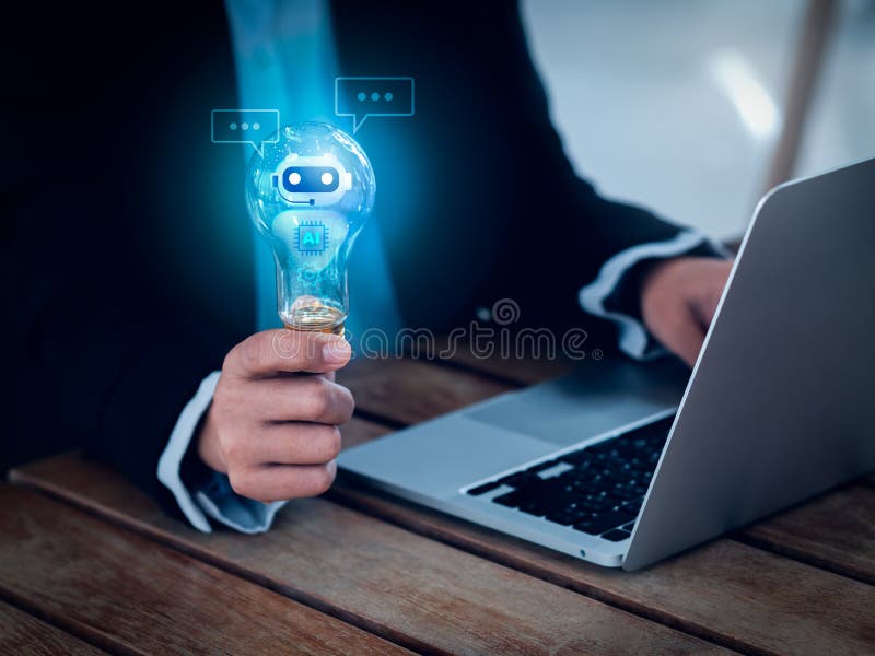 AI Chat Bot for Creativity Concept. Hologram of Digital Smart Robot ...